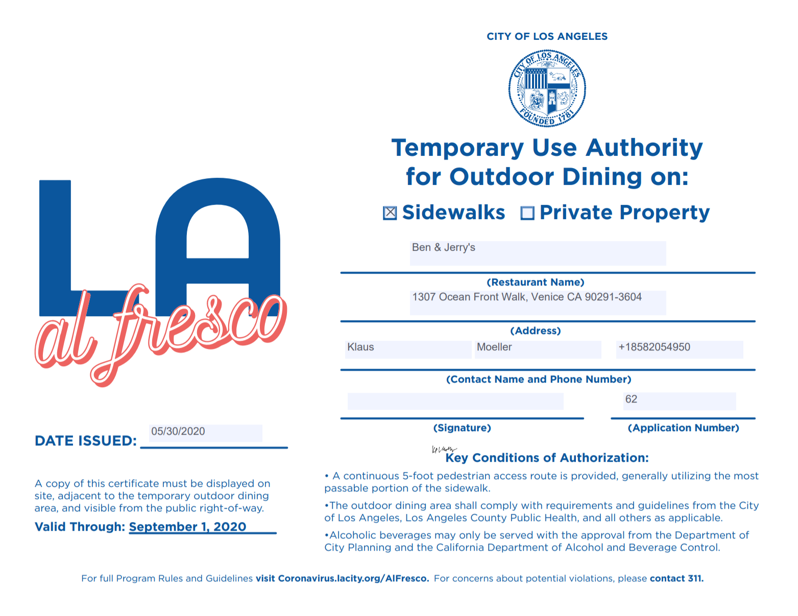 Los Angeles Issues Sidewalk Dining Permits to Help Restaurants Reopen ...